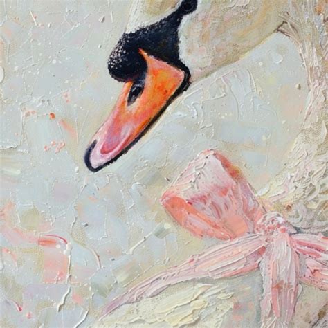 White Swan Pink Ribbon Art Swan Pink Bow Print Soft Pink Girly