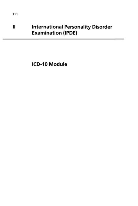 International Personality Disorder Examination Ipde Icd 10 Module Ii