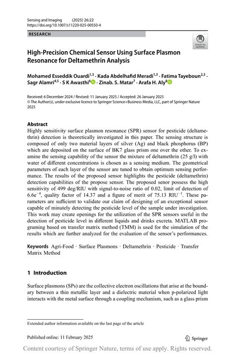 High Precision Chemical Sensor Using Surface Plasmon Resonance For Deltamethrin Analysis