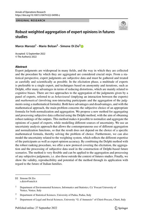 Pdf Robust Weighted Aggregation Of Expert Opinions In Futures Studies
