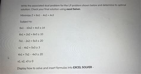 solved write the associated dual problem for the lp problem