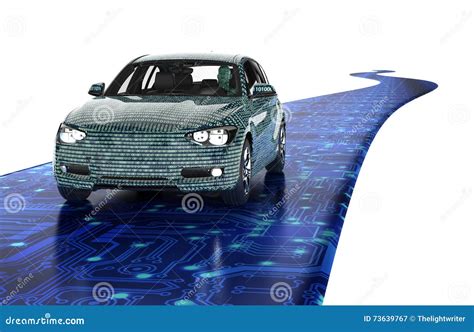 Self Driveing Electronic Computer Car On Road Stock Illustration Illustration Of System Cars