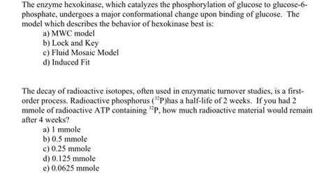 Solved The Enzyme Hexokinase Which Catalyzes The