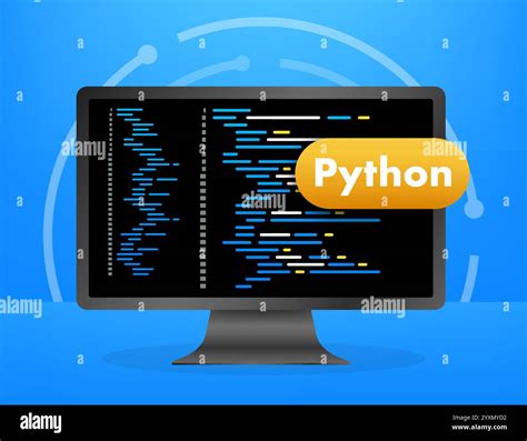Computer Monitor Displaying Python Programming Language Code On Blue Background Stock Vector
