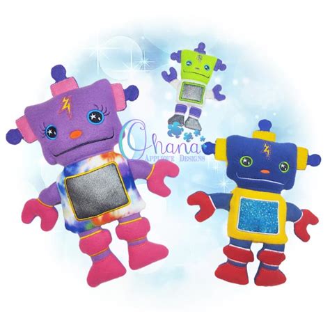 Robot Stuffie Embroidery Design Ohana Applique Designs
