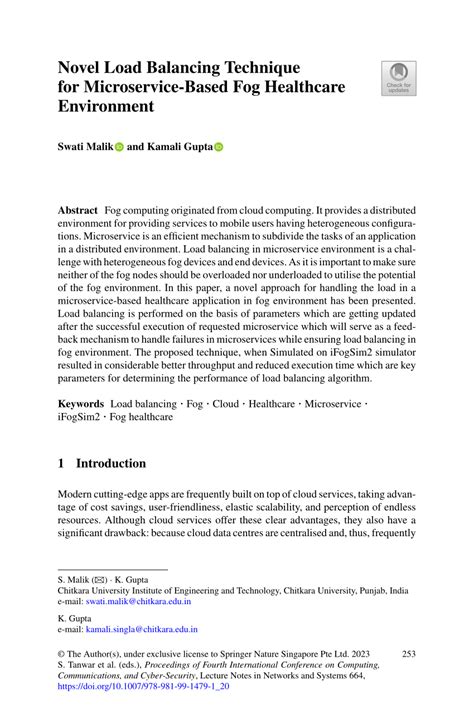 Pdf Novel Load Balancing Technique For Microservice Based Fog Healthcare Environment
