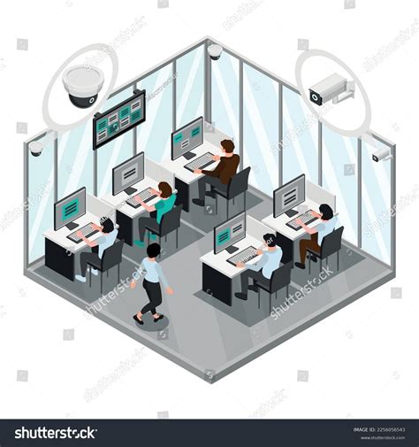 Access Control System Isometric Composition View Stock Vector Royalty