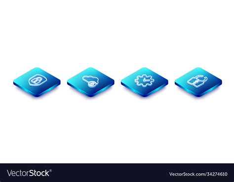 Set Isometric Line Shield Security With Lock Vector Image