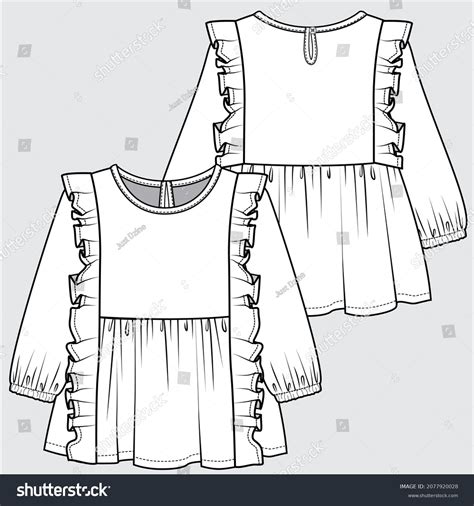 Front Back Technical Sketch Woven Top Stock Vector Royalty Free 2077920028