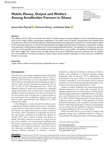 Pdf Mobile Money Output And Welfare Among Smallholder Farmers In Ghana