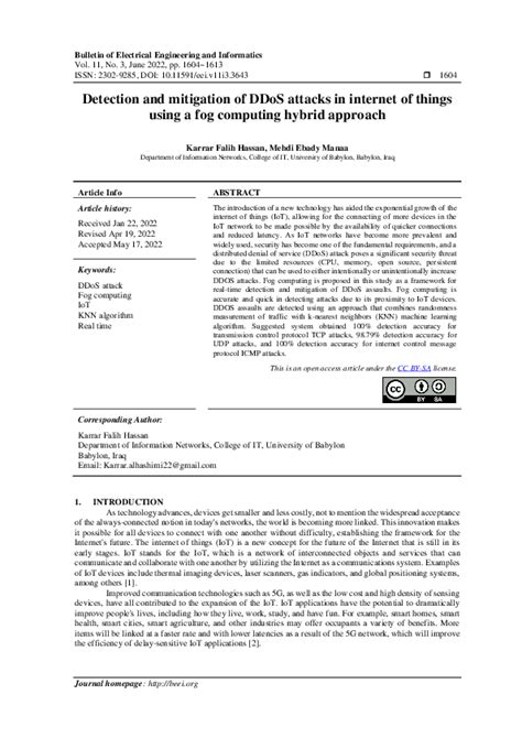 Pdf Detection And Mitigation Of Ddos Attacks In Internet Of Things