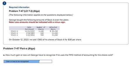 Solved Required Information Problem 7 47 LO 7 2 Algo Chegg Com
