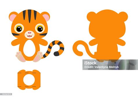 Diy 귀여운 호랑이 초콜릿 계란 홀더 템플릿 부활절 달걀소매 종이 상자 인쇄 가능한 색상 구성표입니다 레이저 절단 벡터 템플릿 격리 된 포장 디자인 그림 Diy에 대한