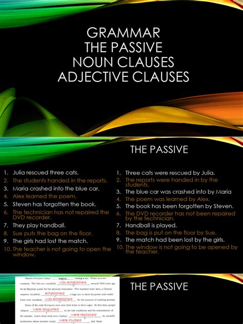 Grammar The Passive Noun Clauses Adjective Clauses Pdf Clause