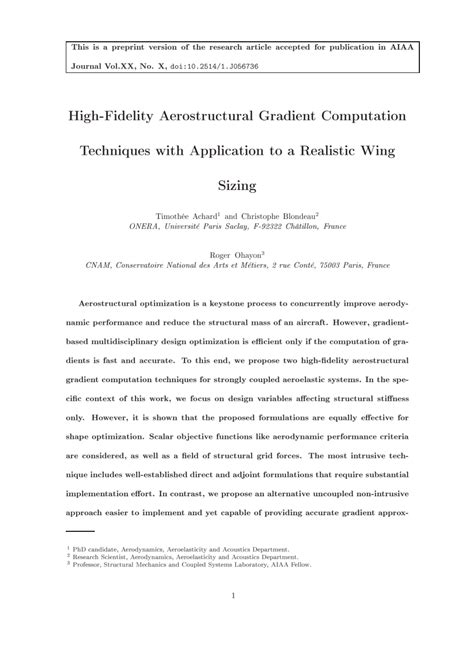 Pdf High Fidelity Aerostructural Optimization Techniques With Application To A Realistic Wing