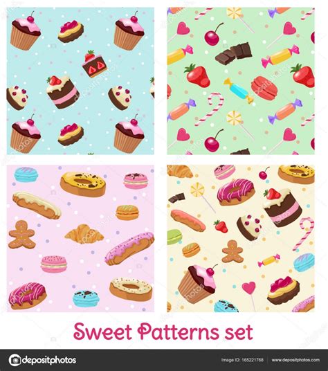 Colorful Pastry And Confectionery Patterns Set Stock Vector Image By