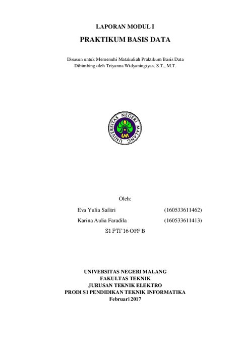 Pdf Laporan Praktikum Basis Data Modul 1 Pengenalan Mysql