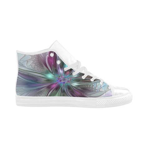 Colorful Fantasy Abstract Modern Fractal Flower Aquila High Top Microfiber Leather Womens Shoes
