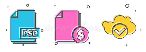 Set PSD File Document Finance Document And Cloud With Check Mark Icon Stock Illustration