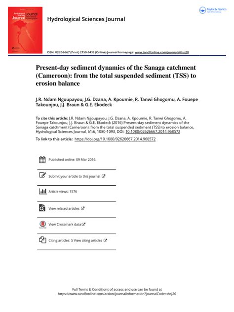 Present Day Sediment Dynamics Of The Sanaga Catchment Cameroon From The Total Suspended Sediment