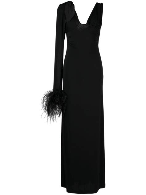 rachel gilbert tanner feather detail maxi dress black farfetch