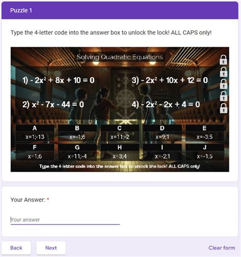 Solving Quadratic Equations Digital Escape Room Math Breakout Game