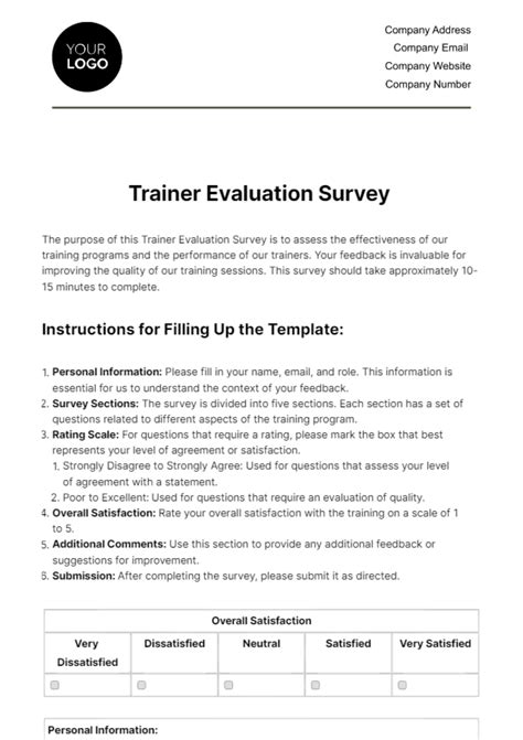 Trainer Performance Survey Template Train The Trainer Evaluation Form