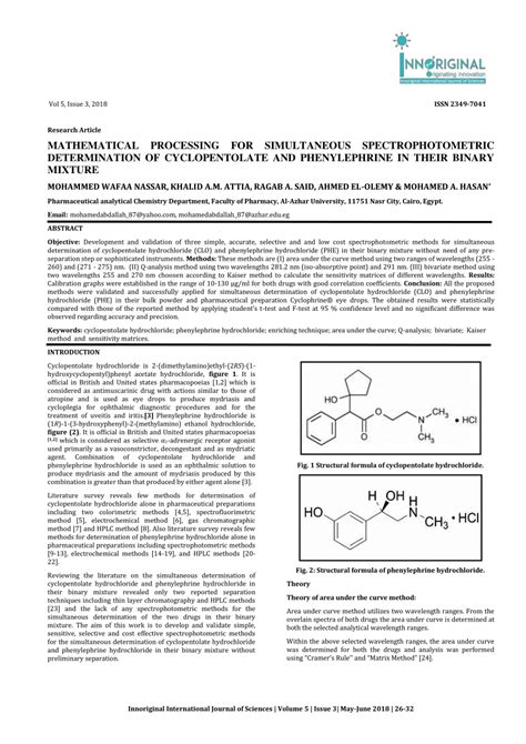 Pdf Mathematical Processing For Simultaneous Spectrophotometric Determination Of