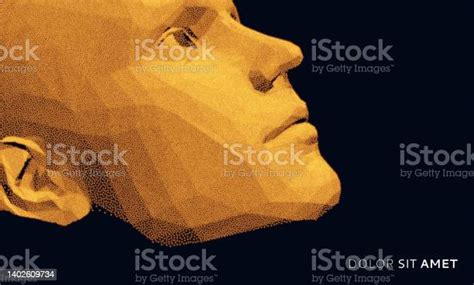 추상적인 디지털 인간의 머리 기술 및 로봇 개념 3d 벡터 일러스트레이션 비즈니스 프리젠 테이션 전단지 또는 포스터를위한 디자인