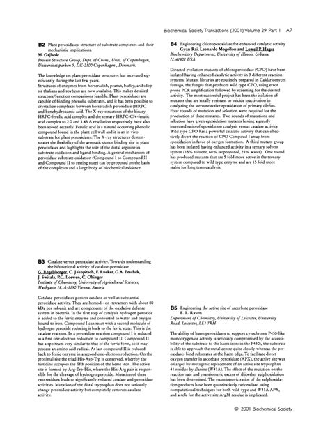 Pdf Catalase Versus Peroxidase Activity Towards Understanding The