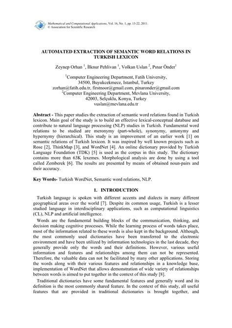 Pdf Automated Extraction Of Semantic Word Relations In Turkish Lexicon