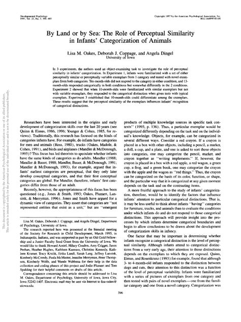 By Land Or By Sea The Role Of Perceptual Similarity In Infants