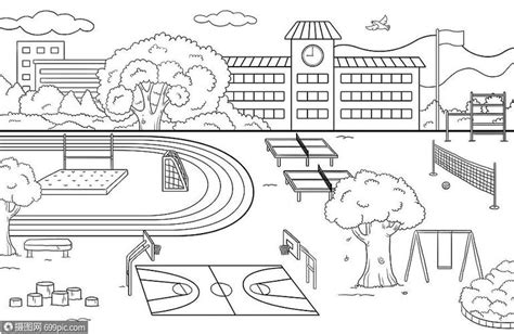 学校的一角简笔画以人为主 简笔画图片大全 普车都