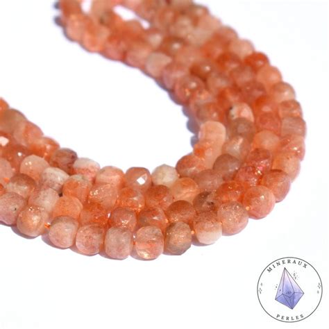 6mm Iridescent Pinkgold Sunstone Natural Grade Aa Faceted Cubic Beads