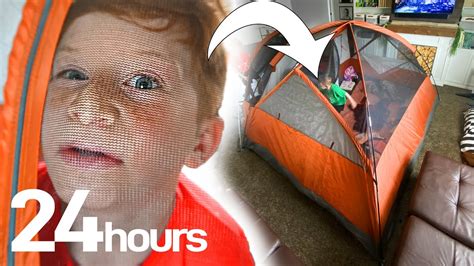 Spending 24 HOUR OVERNIGHT in a LIVING ROOM TENT FORT CHALLENGE! THEY WENT CRAZY! - YouTube