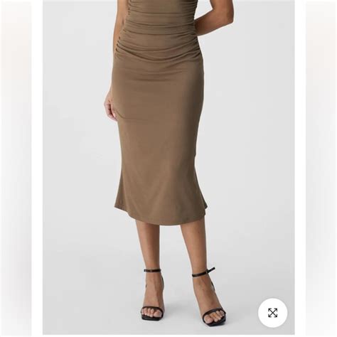 OGL Skirts Ogl Naked Sensation Ecoskinkiss Ruched Side Mermaid Midi Skirt Coffee Sm New