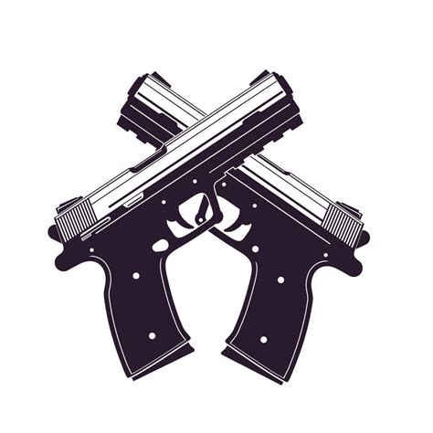 Modern Pistols Two Crossed Handguns Isolated Over White 10135656