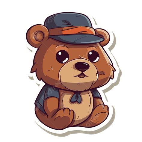 모자와 넥타이 클립 아트를 입고 만화 스타일 곰 벡터 고립 된 만화 곰과 스티커 디자인 상표 Png 일러스트 및 벡터 에 대한 무료 다운로드 Pngtree