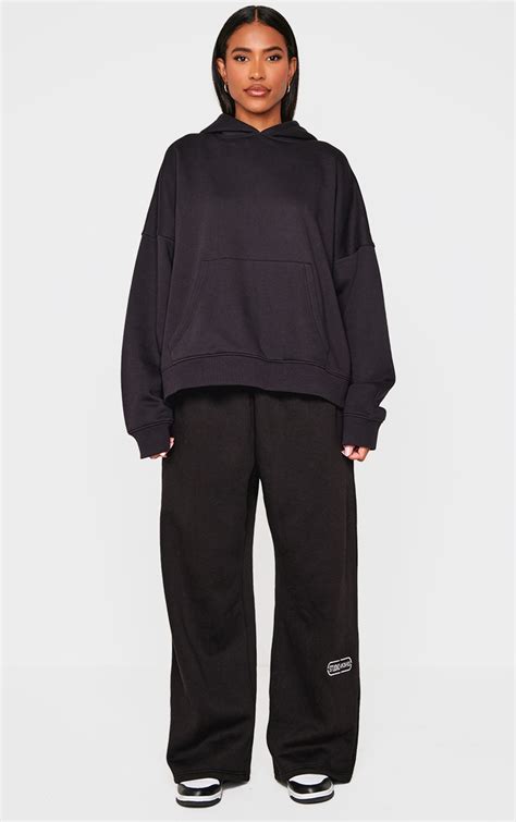 Black Leisure Puff Back Print Hoodie Athleisure Plt