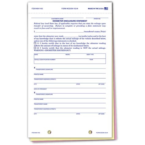 3 Part Randr Compatible No Screen Odometer Disclosure Forms Envelopes