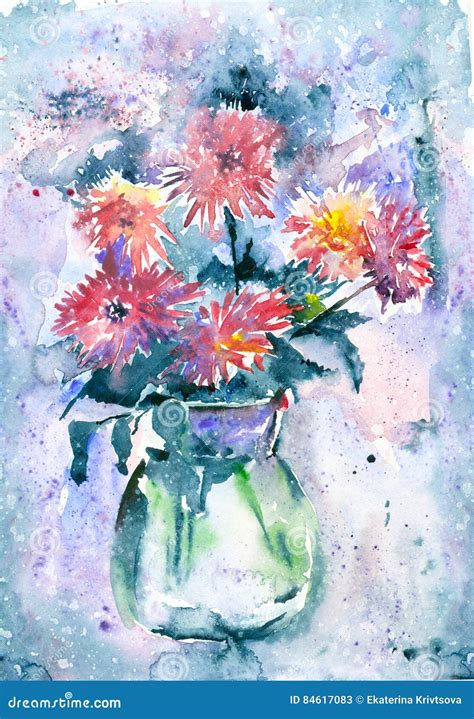 Watercolor Flowers In A Vase Stock Illustration Illustration Of