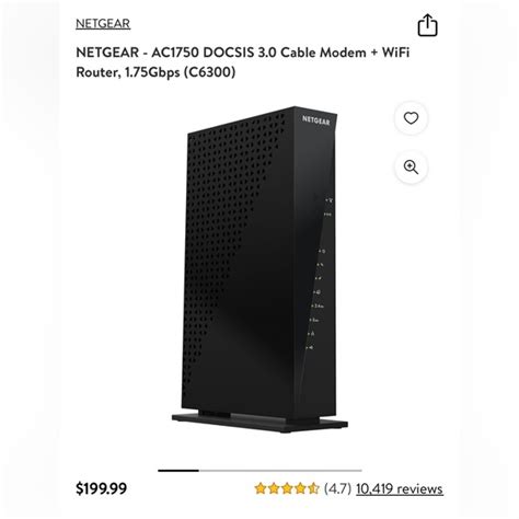 Netgear Networking Netgear Ac75 Docsis 30 Cable Modem Wifi Router 175gbps C6300 Poshmark