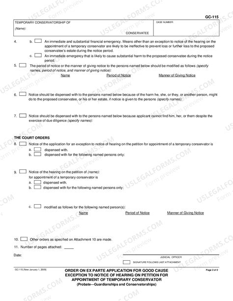 California Order On Ex Parte Application For Good Cause Exception To Notice Of Hearing On