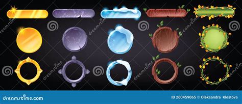 Game Frame Set Round Level Up Title Circle Fantasy Rpg Nature Badge Ui Vector Avatar Border