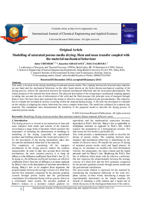 Pdf Modelling Of Saturated Porous Media Drying Heat And Mass