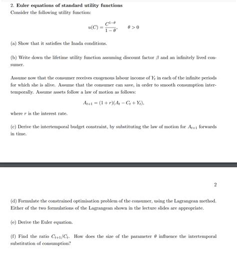 Solved Euler Equations Of Standard Utility Functions Chegg Com