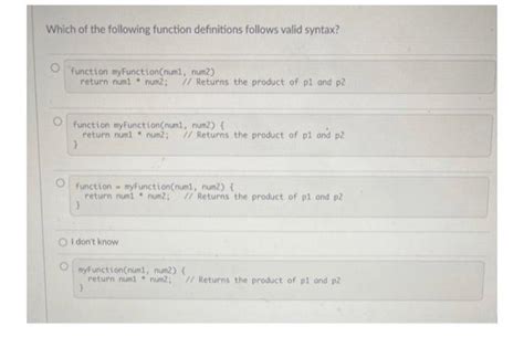 Solved Which Of The Following Function Definitions Follows