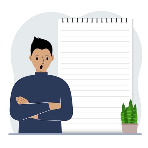 Premium Vector A Man Next To A Large Notepad Or Large Notebook The