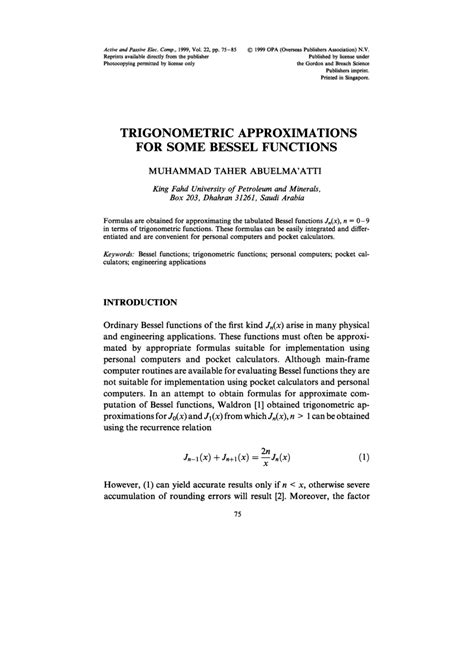 Pdf Trigonometric Approximations For Bessel Functions