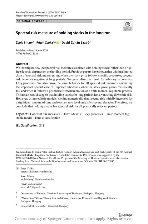 Pdf Spectral Risk Measure Of Holding Stocks In The Long Run
